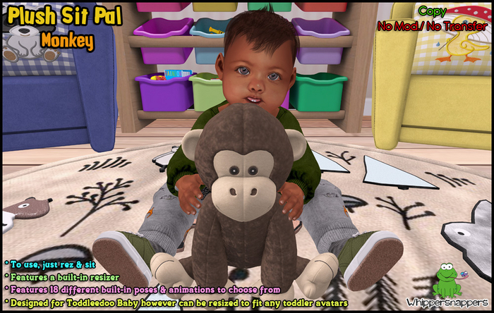 Second Life Marketplace - ! Whippersnappers ! - Plush sit pal Monkey